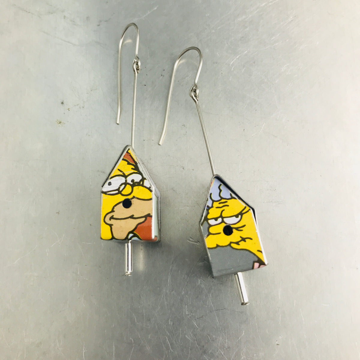 Old Couple Simpsons Tiny Tin Birdhouse Earrings – adaptive reuse jewelry