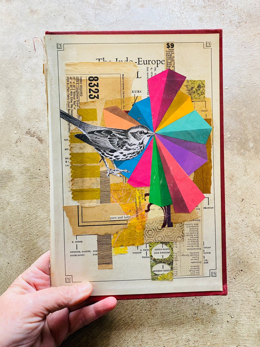 Pure And Holy • Collage on Upcycled Book Cover – adaptive reuse jewelry